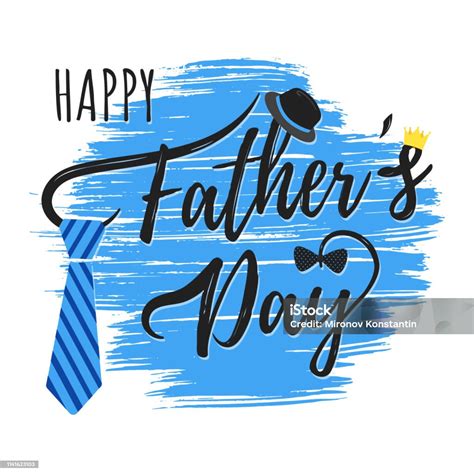 행복 한 아버지의 날 엽서 평면 스타일 디자인 벡터 일러스트 레이 션 흰색 배경에 고립 레터링 단어 안경 왕관 브러시 스트로크 넥타이 및 콧수염슈퍼 아빠의 상징 0명에 대한