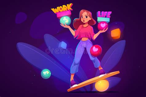 Work And Life Balance Concept With Girl Balancing Stock Illustration Illustration Of Equity