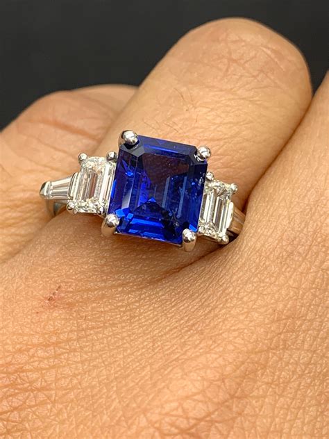 Certified 4 74 Carat Emerald Cut Sapphire And Diamond Five Stone Engagement Ring For Sale At