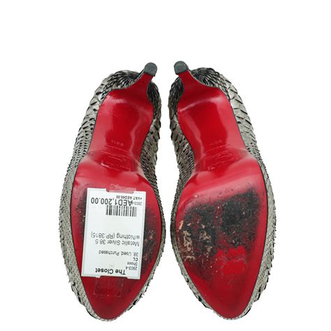Christian Louboutin Metallic Silver Python Lady Peep 38 5 The Closet