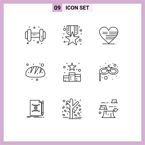 Set Of 9 Vector Outlines On Grid For Rating Media Love Food Baking