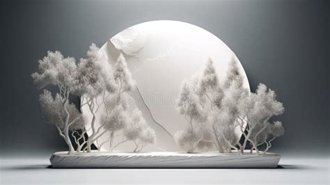 Interior With Circular Architecture Form In 3d Style Abstract Room With Arc Element And Trees