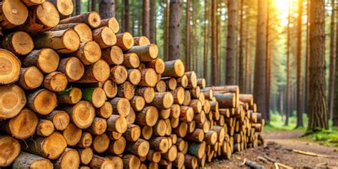 Lumber In The Forest Cut Wooden Logs In The Stack Logging Harvesting Wood For Fuel And Firewood