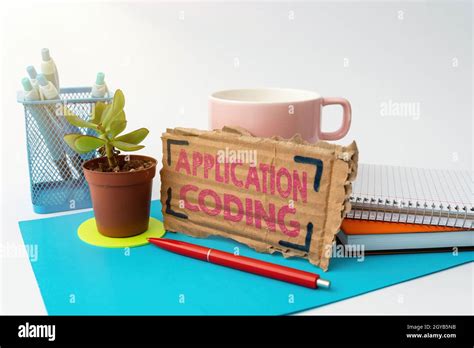 Text Sign Showing Application Coding Business Showcase Process By