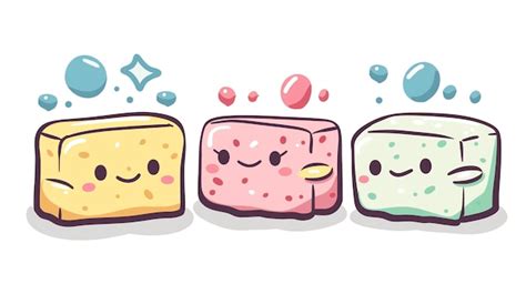 Three Cute Cartoon Soap Bars With Happy Expressions Premium Ai Generated Image