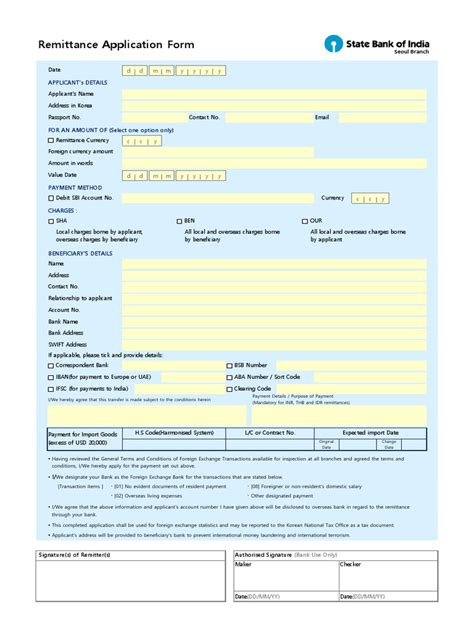 Remittance Application Form English Pdf Payments Banks