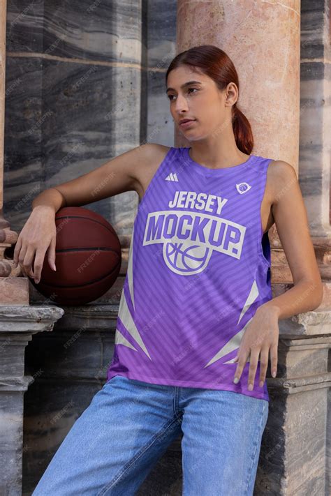 Premium Psd Woman Wearing Basketball Jersey Mockup