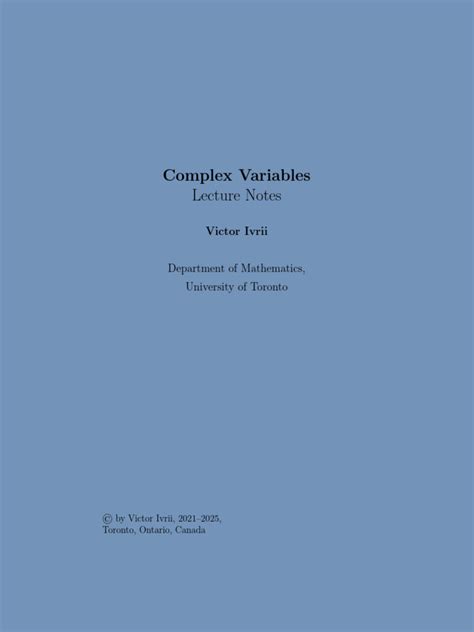 Lecture Notes On Complex Variables Pdf Function Mathematics
