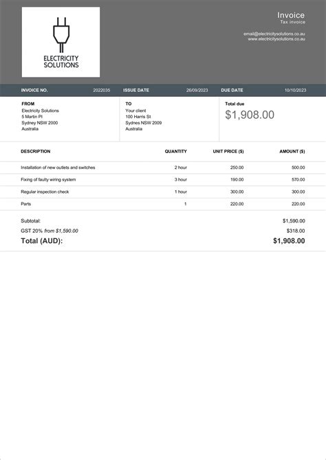 Printable Electrical Contractor Invoice Template