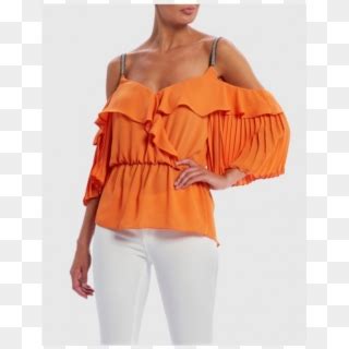 Orange Cold Shoulder Pearl Embellished Ruffle Top By Blouse Clipart