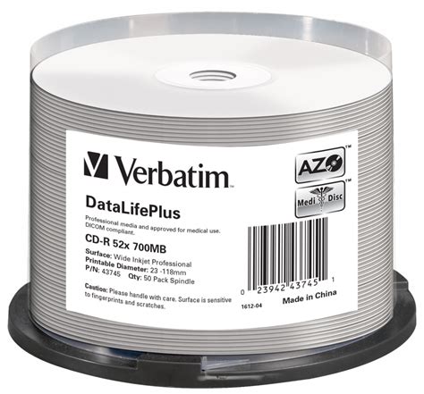 Verbatim Cd R 700mb 52 X 50pk Wide White Printable Shop Today Get It Tomorrow