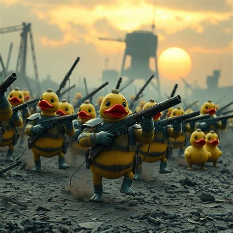 Hyper Realistic Battle Scene Rubber Duck Army Cha Ai Art