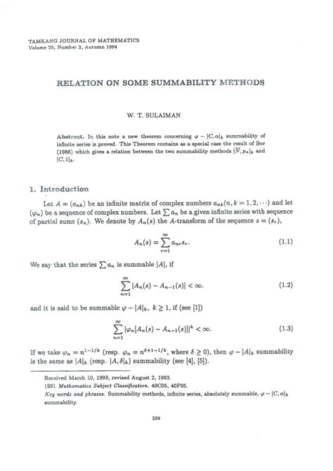 Pdf Relation On Some Summability Methods