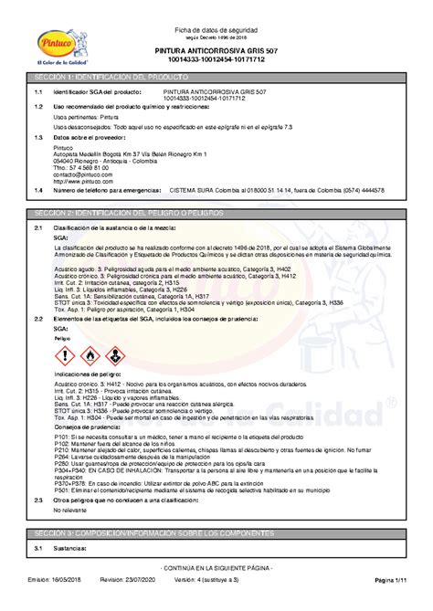 Sds Anticorrosivo Pin3 Pintura Anticorrosiva Gris 507 10014333