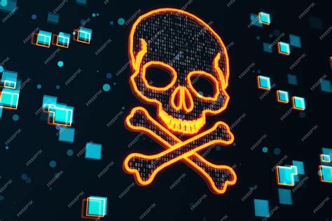Premium Photo Orange Glowing Skull And Bones Digital Illustration Dark Screen Texture