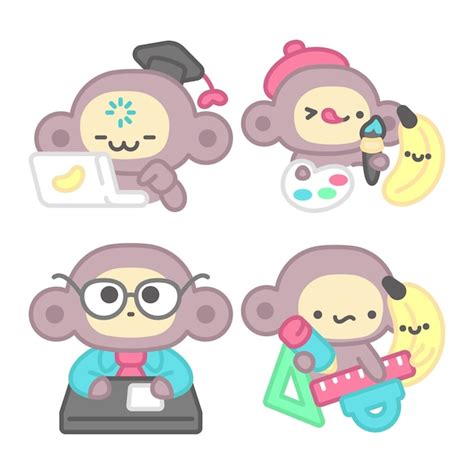Premium Vector School Stickers Collection With Monkey And Banana
