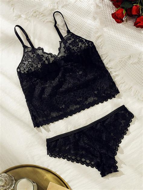 Floral Lace Longline Lingerie Set Socohoodie