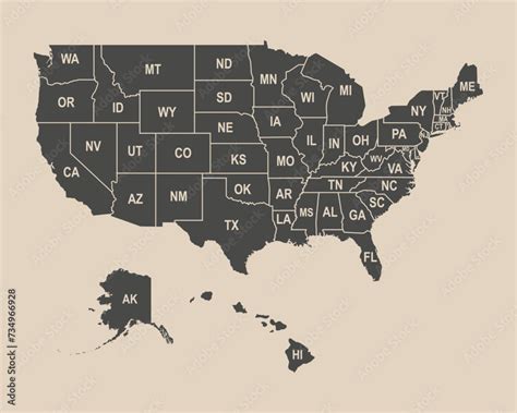Usa Map With Short Name Of States United States Of America Map 50