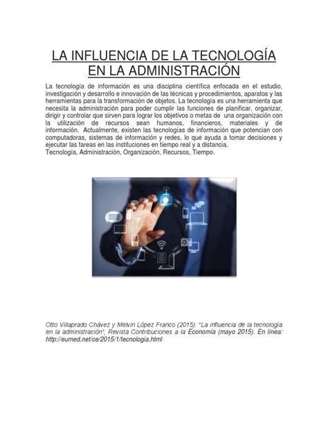 Influencia De La Tecnología En Administración Pdf Science