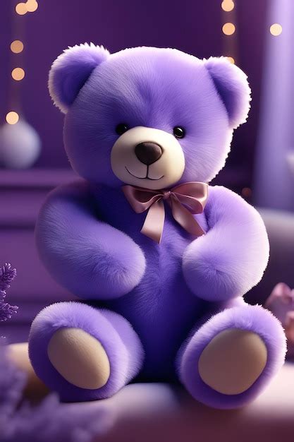 Premium Photo Violet Teddy Bear On A Purple Background With A Garland
