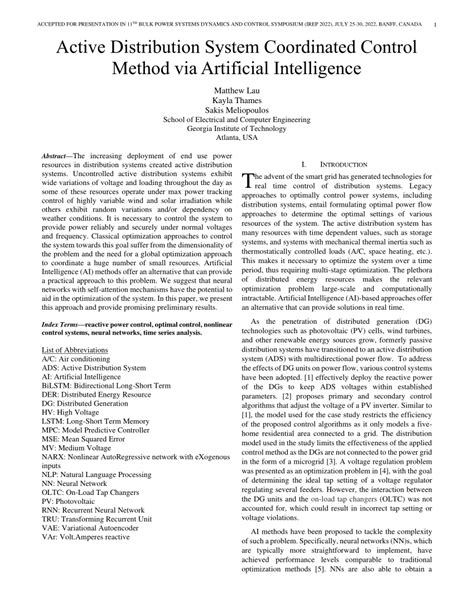 Pdf Active Distribution System Coordinated Control Method Via Artificial Intelligence