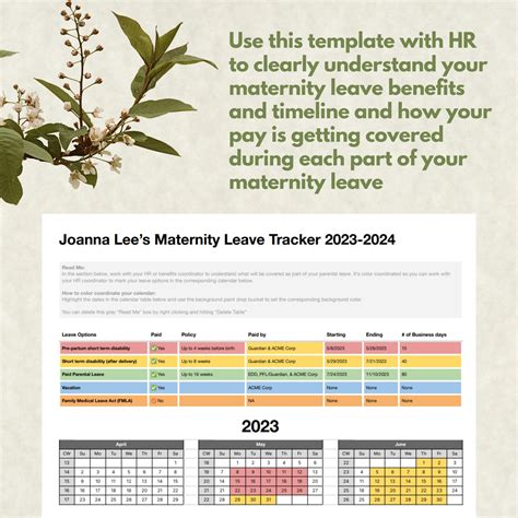 Simple Editable Maternity Leave Tracker Template Etsy