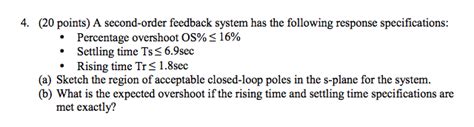 Solved A Second Order Feedback System Has The Following