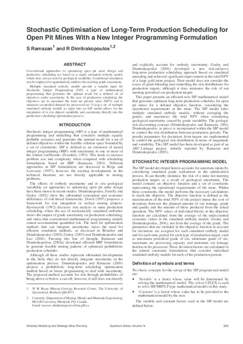 Pdf Stochastic Optimisation Of Long Term Production Scheduling For