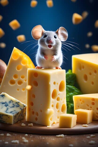 Premium Ai Image Happy Mouse Standing On Large Piece Chesse