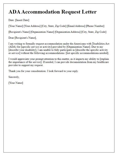 Letter Template For Ada Accommodation Request Free Samples In Pdf