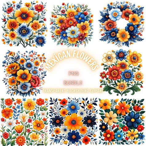 47 Mexican Flowers Png Clipart Bundle Watercolor Mexican Flowers Border Images Mexican Folk