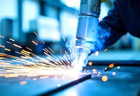 A Robotic Arm Cutting Metal With Vivid Sparks High Tech Industrial