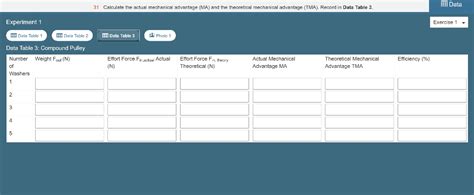 Experiment 1 Data Table 1 Data Table 2 E Data Table