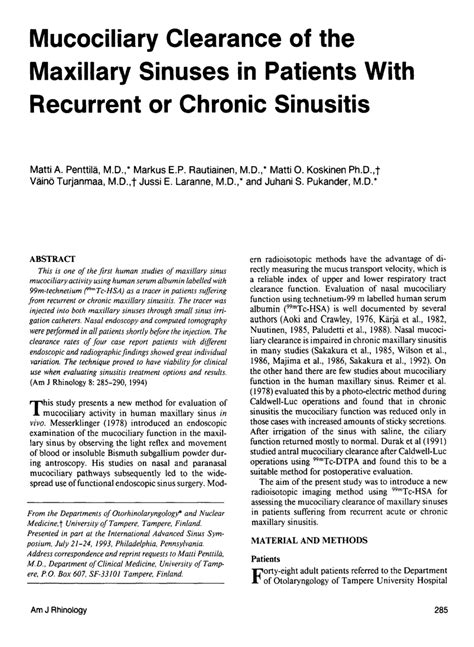 Pdf Mucociliary Clearance Of The Maxillary Sinuses In Patients With