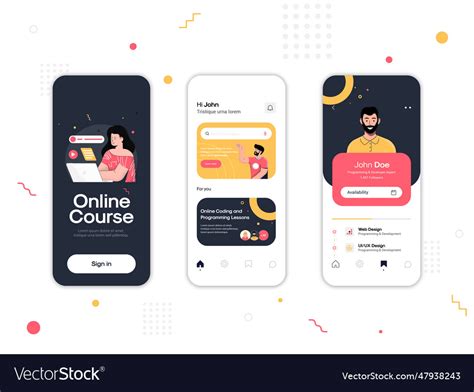 Flat Design App Screens Online Course Royalty Free Vector