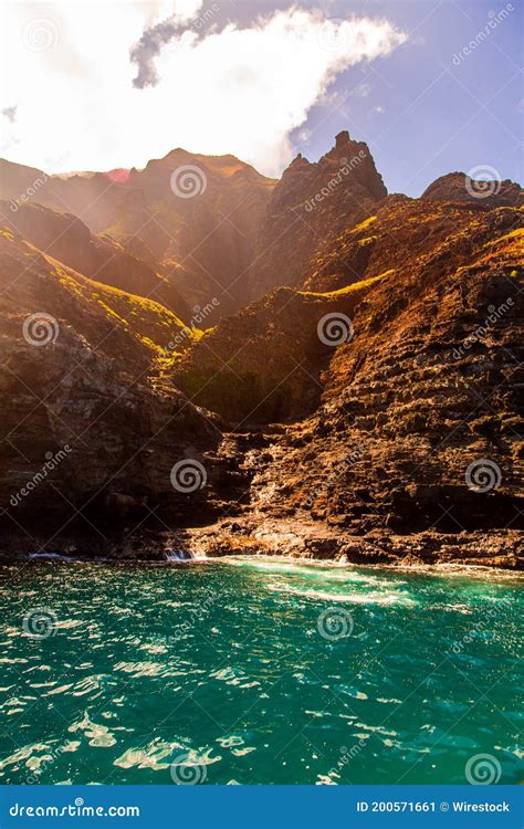 Vertical Shot Of Blissful Na Pali Coast Cliffs On Kauai Island Hawaii
