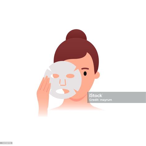 스킨케어 얼굴 시트 마스크를 바르는 여성 플랫 스타일 스킨 케어 데일리 루틴 건강한 생활방식에 대한 스톡 벡터 아트 및 기타 이미지 건강한 생활방식 깨끗한 노화 방지
