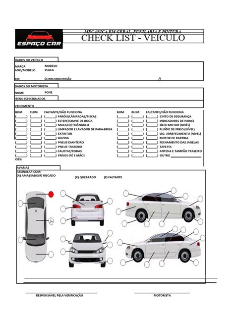Checklist De Veículo Para Verificação Pdf