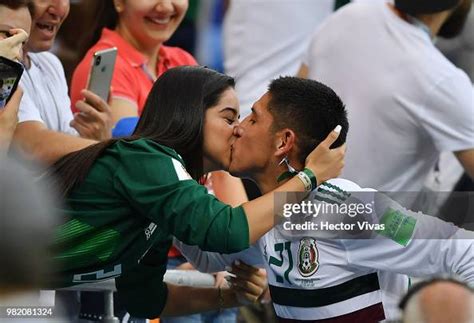 Edson Alvarez Of Mexico Kisses His Girlfriend Aurela Skandaj After