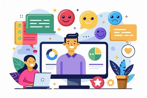 Colorful Flatstyle Illustration Of A Woman On Her Laptop Analyzing Charts For Sentiment Analysis