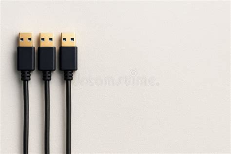 Three Black Cables With Gold Connectors Are Laying On A White Surface