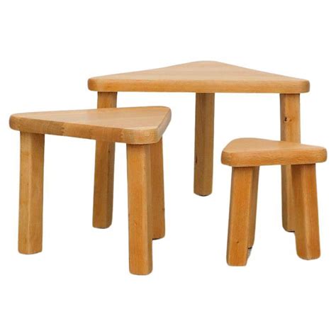 Set Of 3 Brutalist Triangle Nesting Tables In Blonde Oak At 1stdibs
