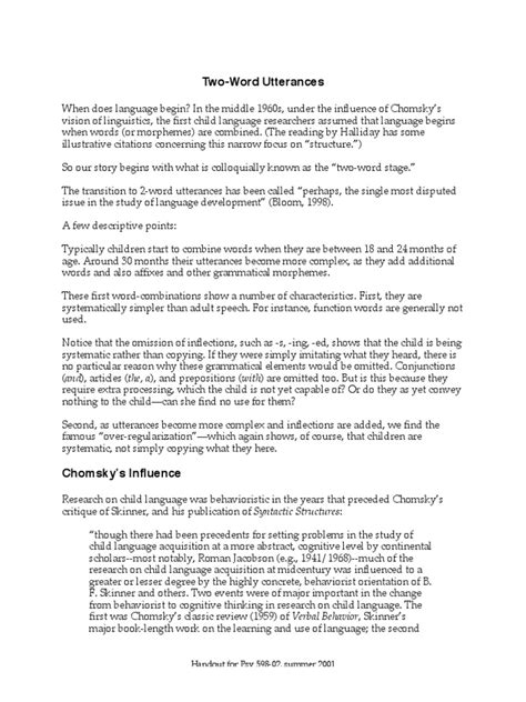 Two Word Utterances Pdf Syntax Language Acquisition