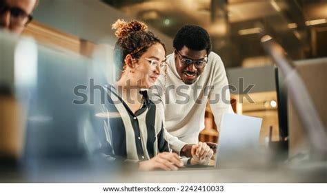 Portrait Young Black Man Using Computer Office Photos Images