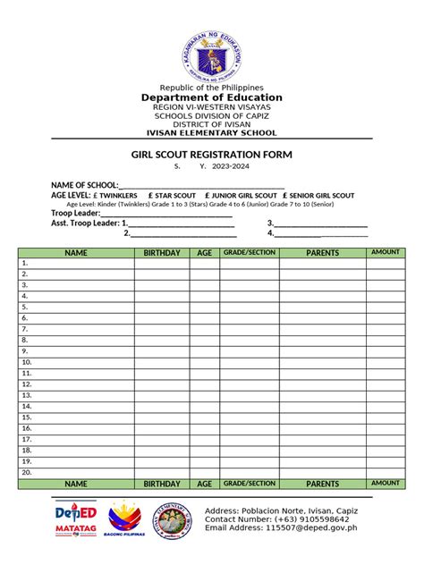 Girl Scout Registration Form Pdf