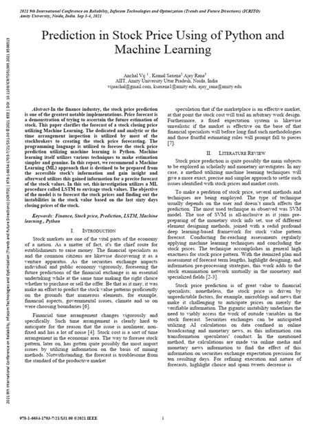 Prediction In Stock Price Using Of Python And Machine Learning Pdf