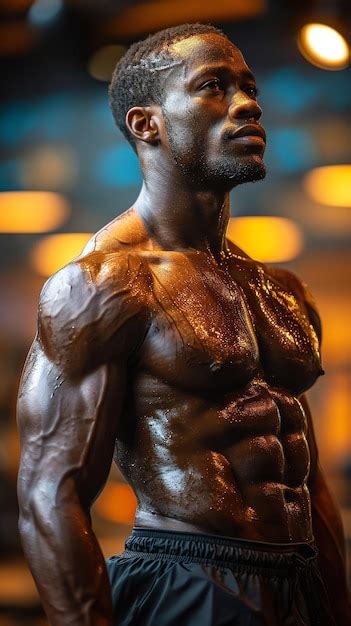 Premium Photo Portrait Of An African Male Body Builder With Light And