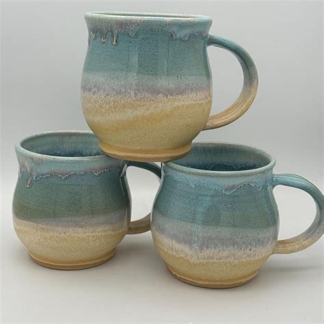 Sand And Sea Mug Wheel Thrown Mug Uk Made Seascape Mug Coffee Cup
