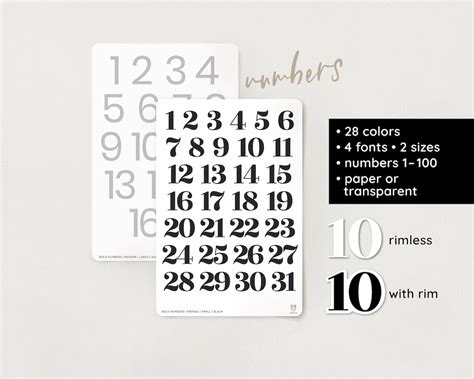 Bold Date Number 1 31 Calendar Sticker Custom 4 Fonts 28 Colors