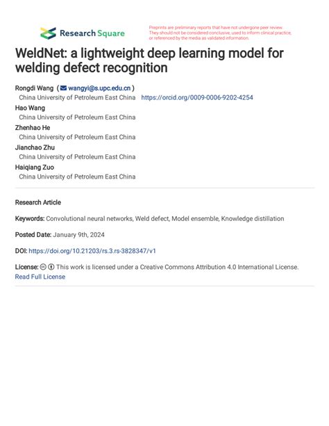 Pdf Weldnet A Lightweight Deep Learning Model For Welding Defect